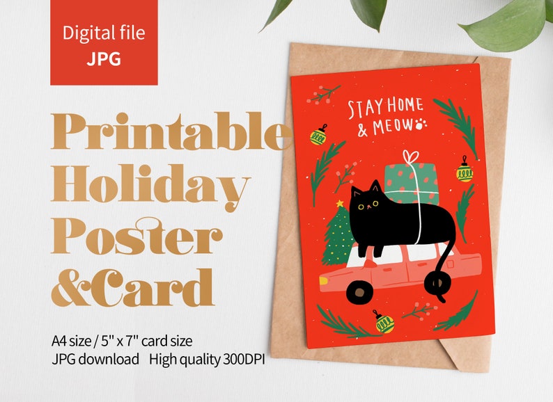 PRINTABLE stay Home & Meow Christmas Card/ Poster - Etsy