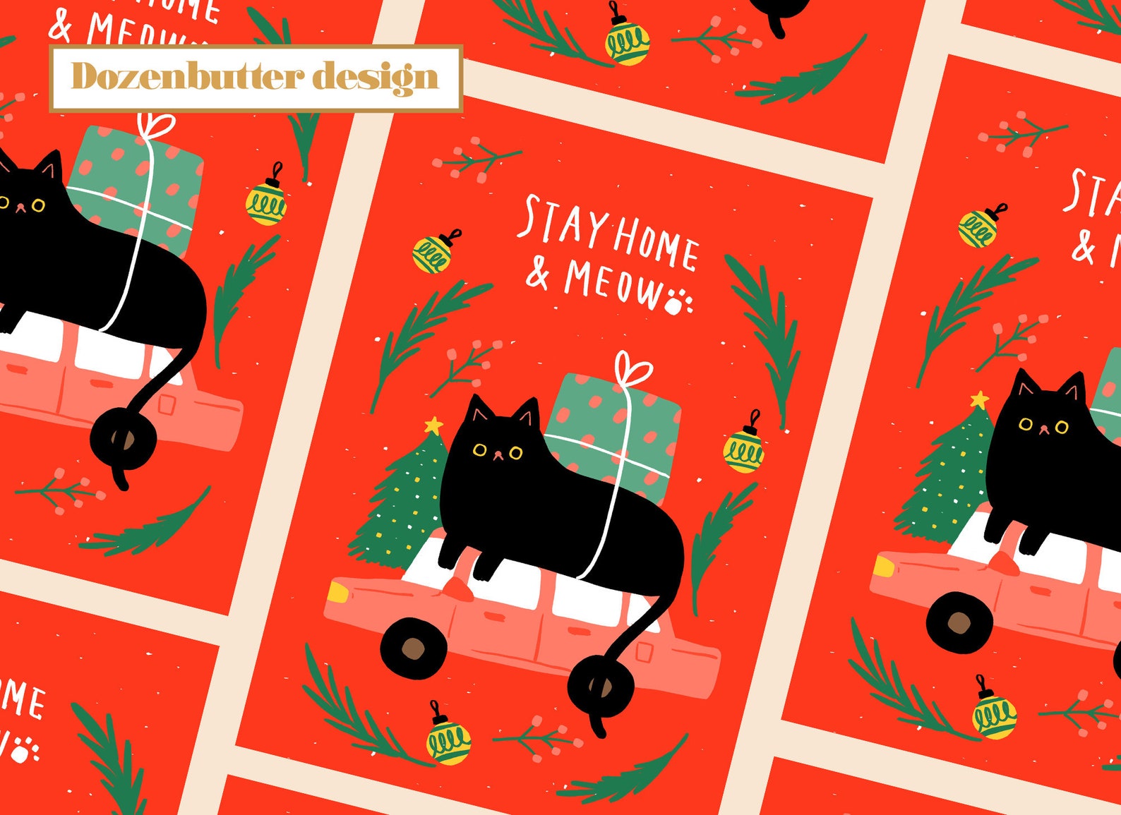 PRINTABLE stay Home & Meow Christmas Card/ Poster - Etsy
