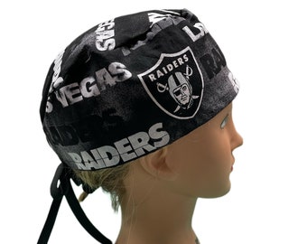 Las Vegas Raiders Distressed NFL Tie Back Scrub Cap, Nurse Hat ...