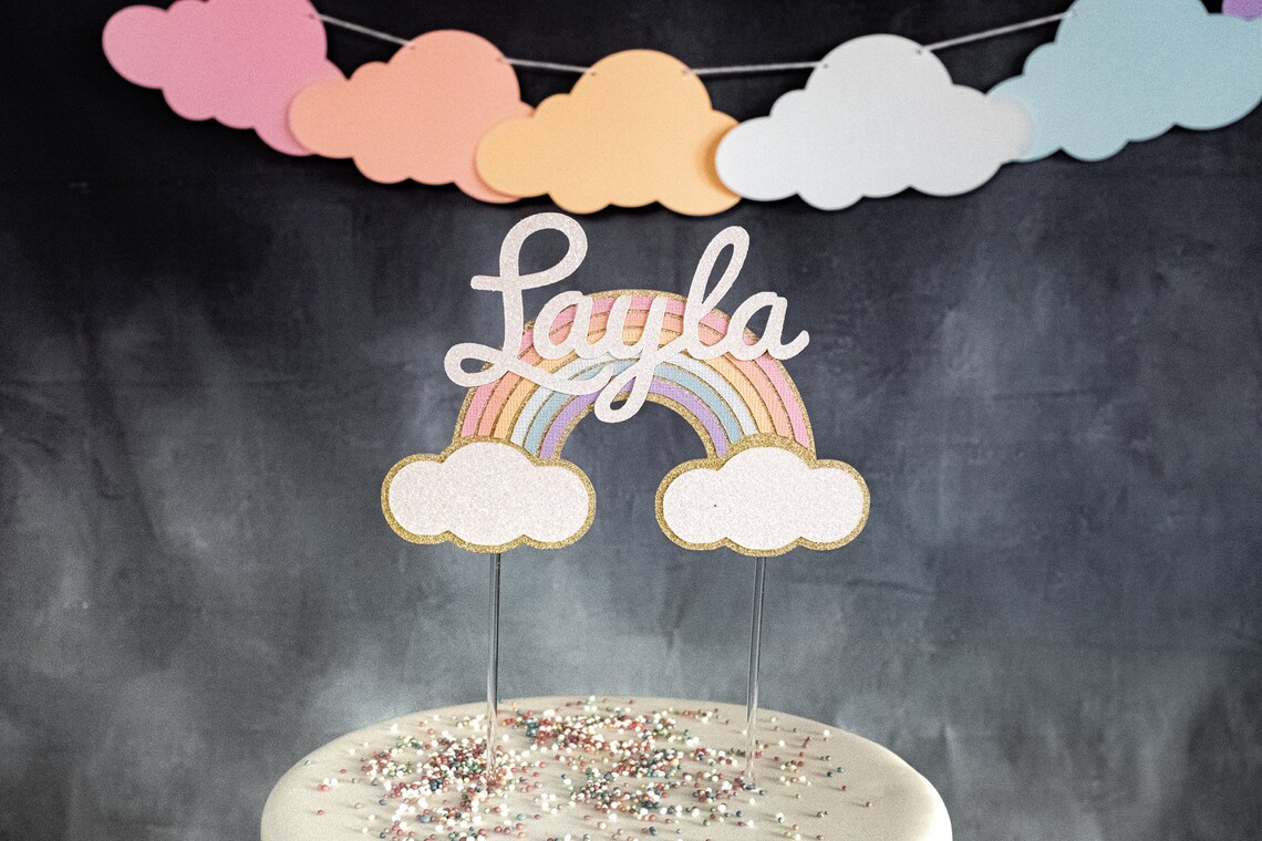 Rainbow Cake Topper Cloud Cake Topper Personalised Cake - Etsy