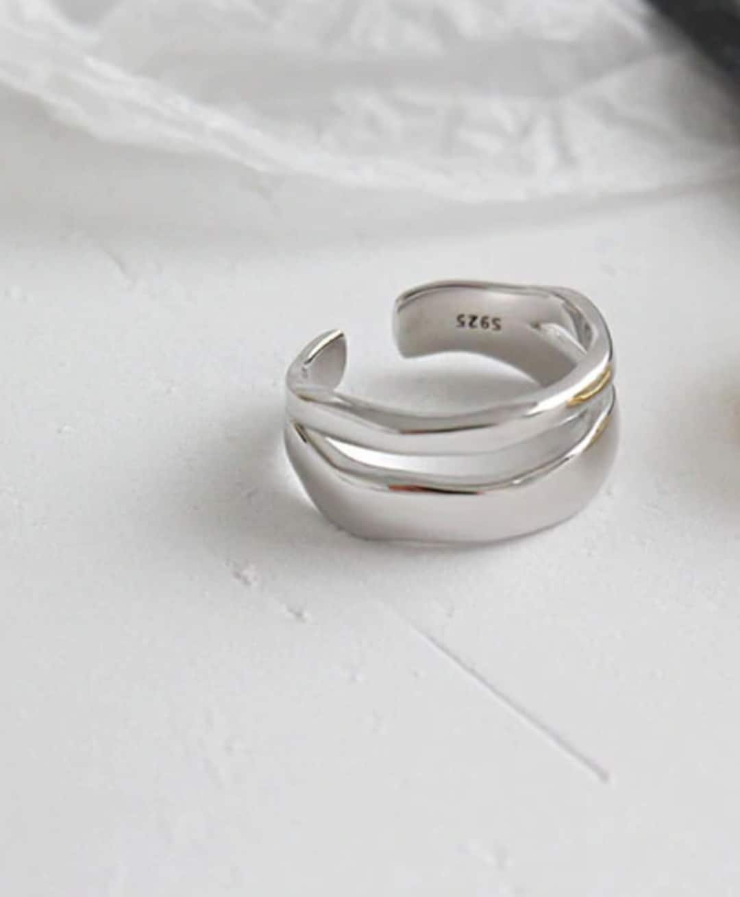 The Double Ring - Minimalistic Abstract Silver Ring - Adjustable Ring - 925 Sterling Silver ...