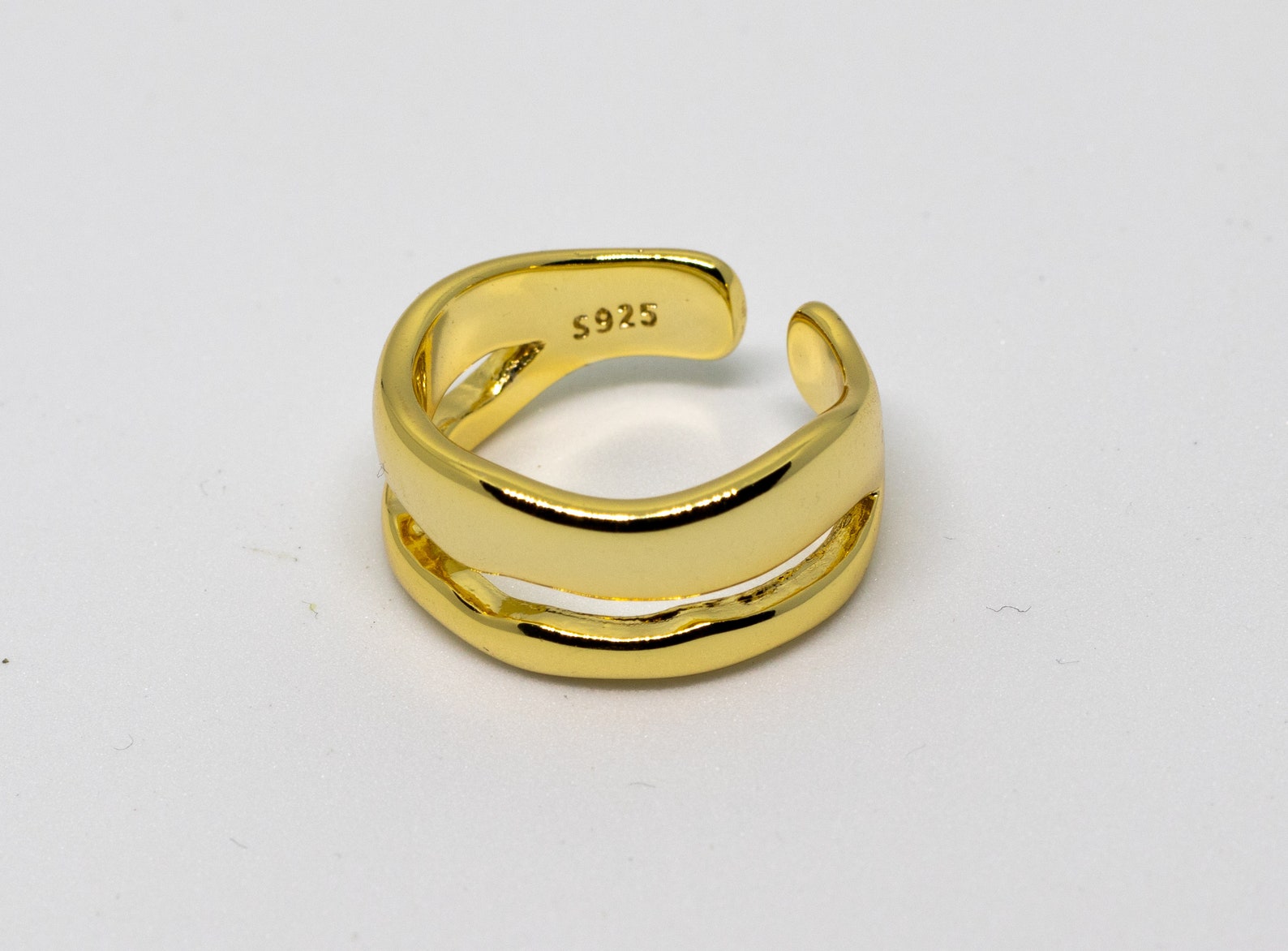 The Double Ring Minimalistic Abstract Gold Ring Adjustable - Etsy UK