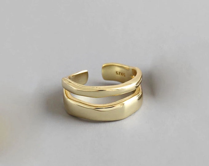 The Double Ring - Minimalistic Abstract Gold Ring - Adjustable Ring ...