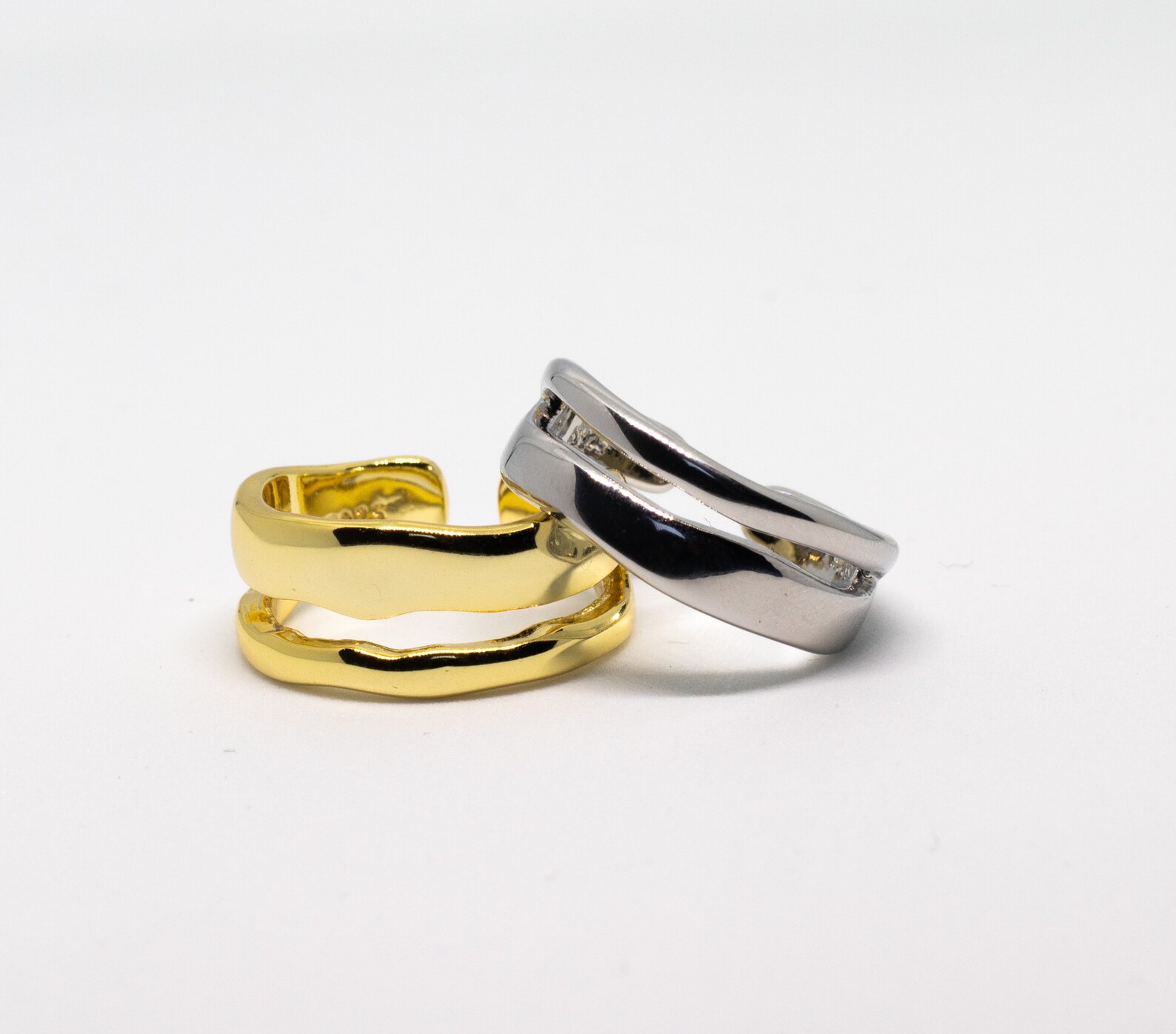 The Double Ring Minimalistic Abstract Gold Ring Adjustable - Etsy UK