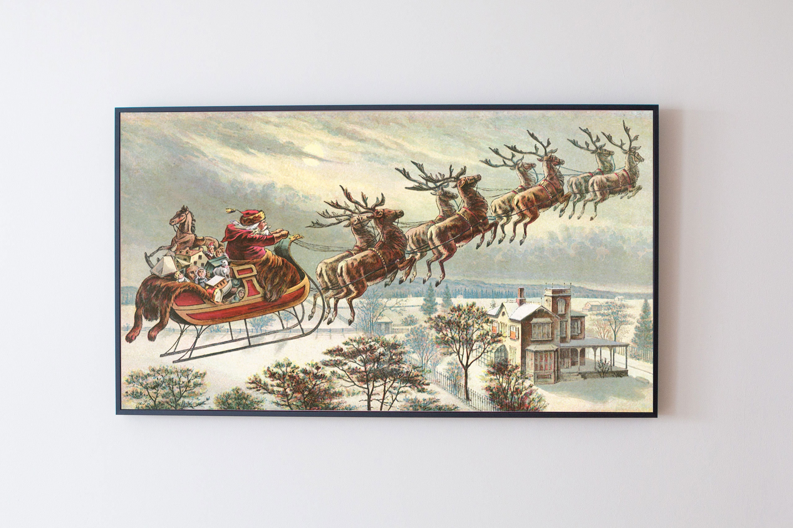 Vintage Santa and Reindeer Print, Samsung the Frame TV Art, Instant ...