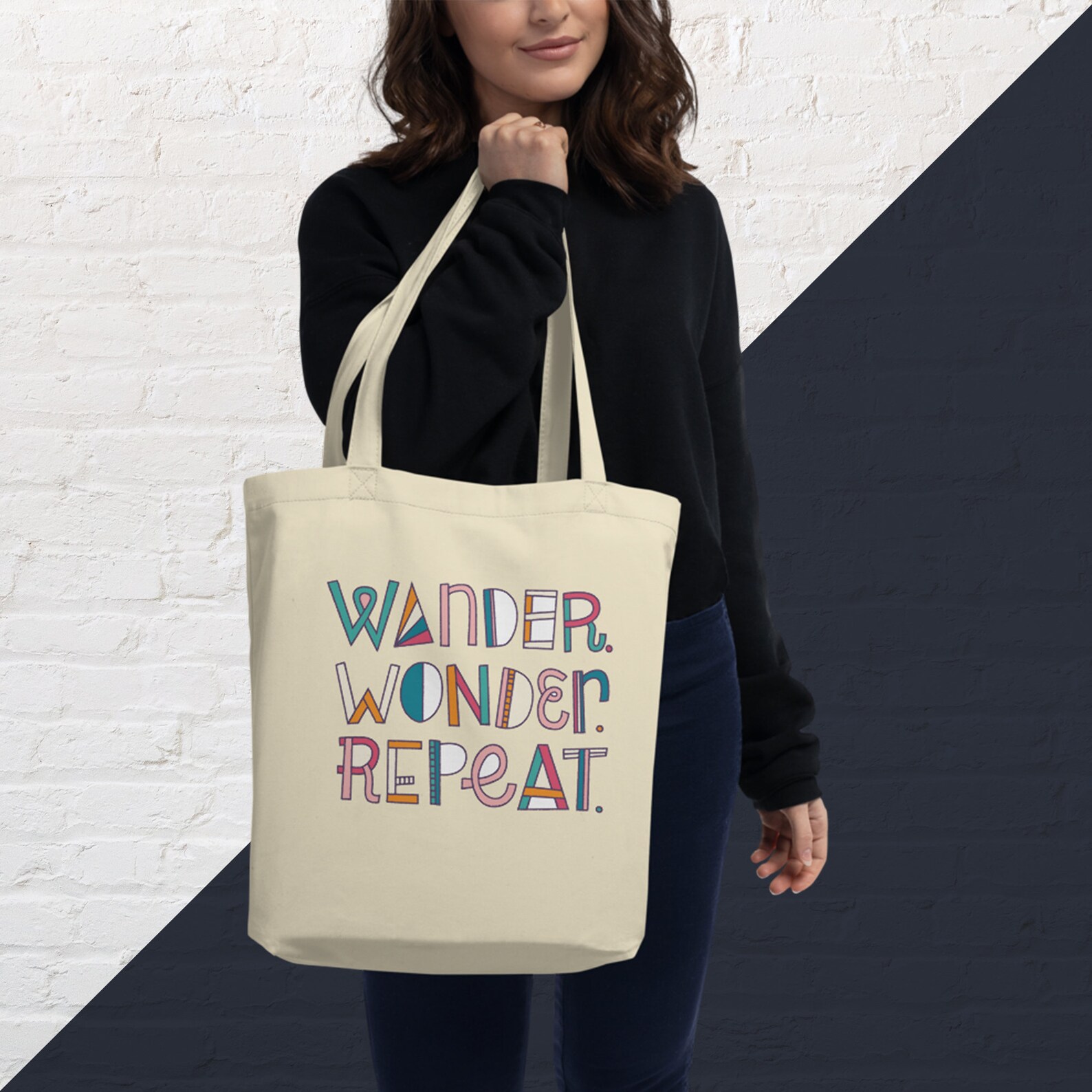 Wander. Wonder. Repeat. Wanderlust Tote Bag black or - Etsy