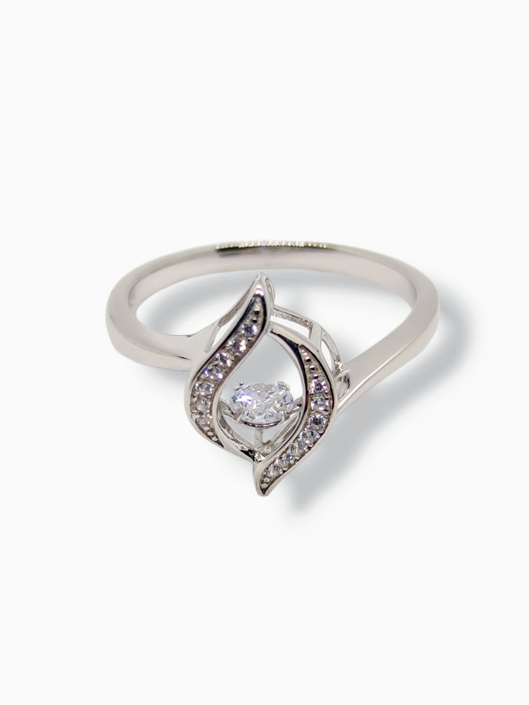 Cubic Zirconia Dancing Stone Solitaire Sparkling Sterling Silver 925 ...