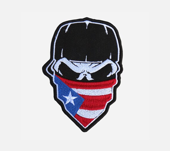 Puerto Rican Bandana Flag Skull Embroidery Biker Patch - Etsy