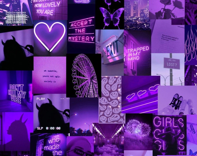 Neon Purple Aesthetic Collage Kit 6x4 And 4x4 Inches Pack Of Etsy