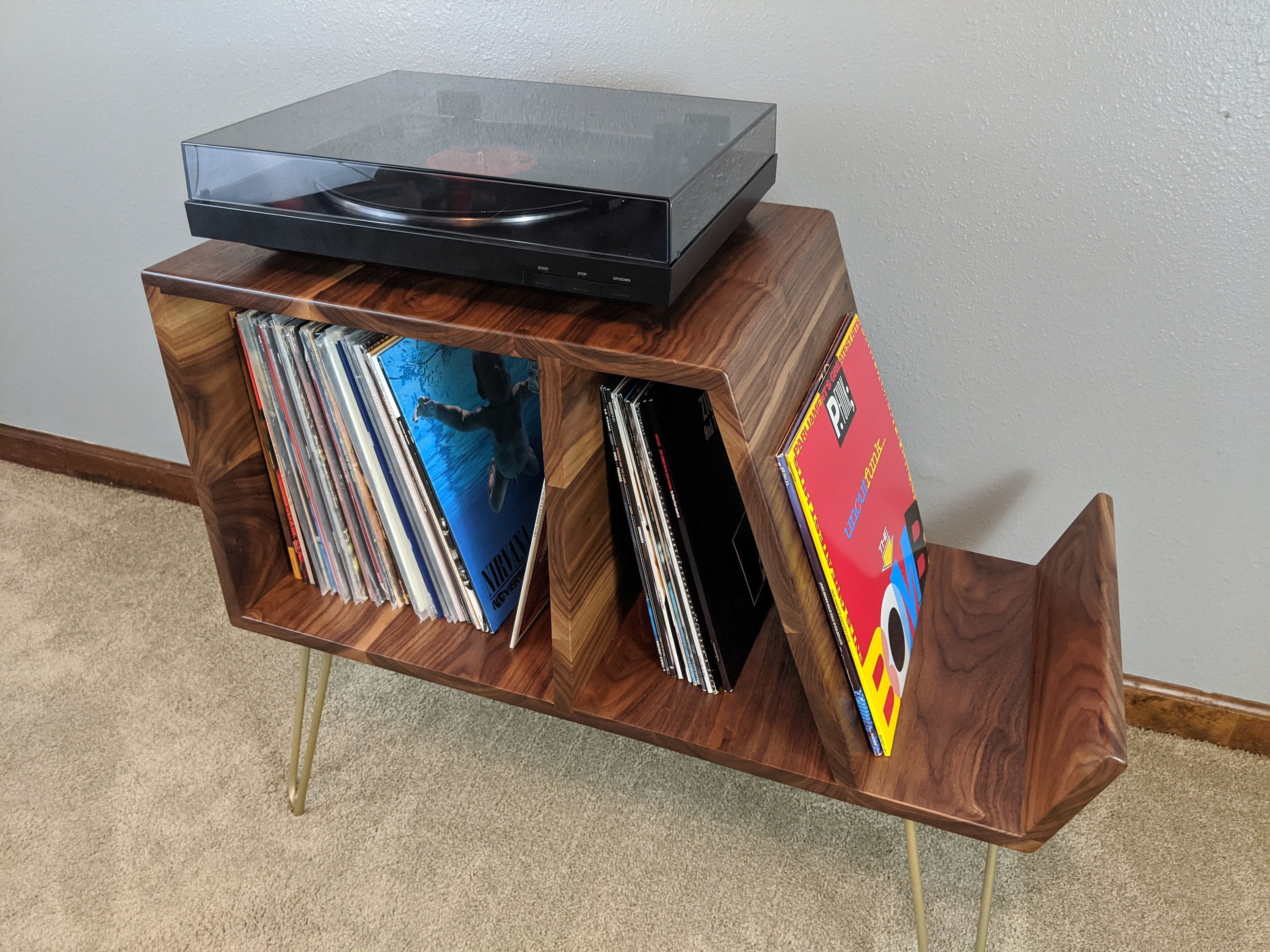 Mid-century Modern | Walnut | Hardwood | Record Player Stand | Hairpin ...