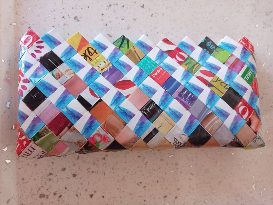 Handmade Magazine Paper Clutch Bag: Unique Woven Design - Etsy