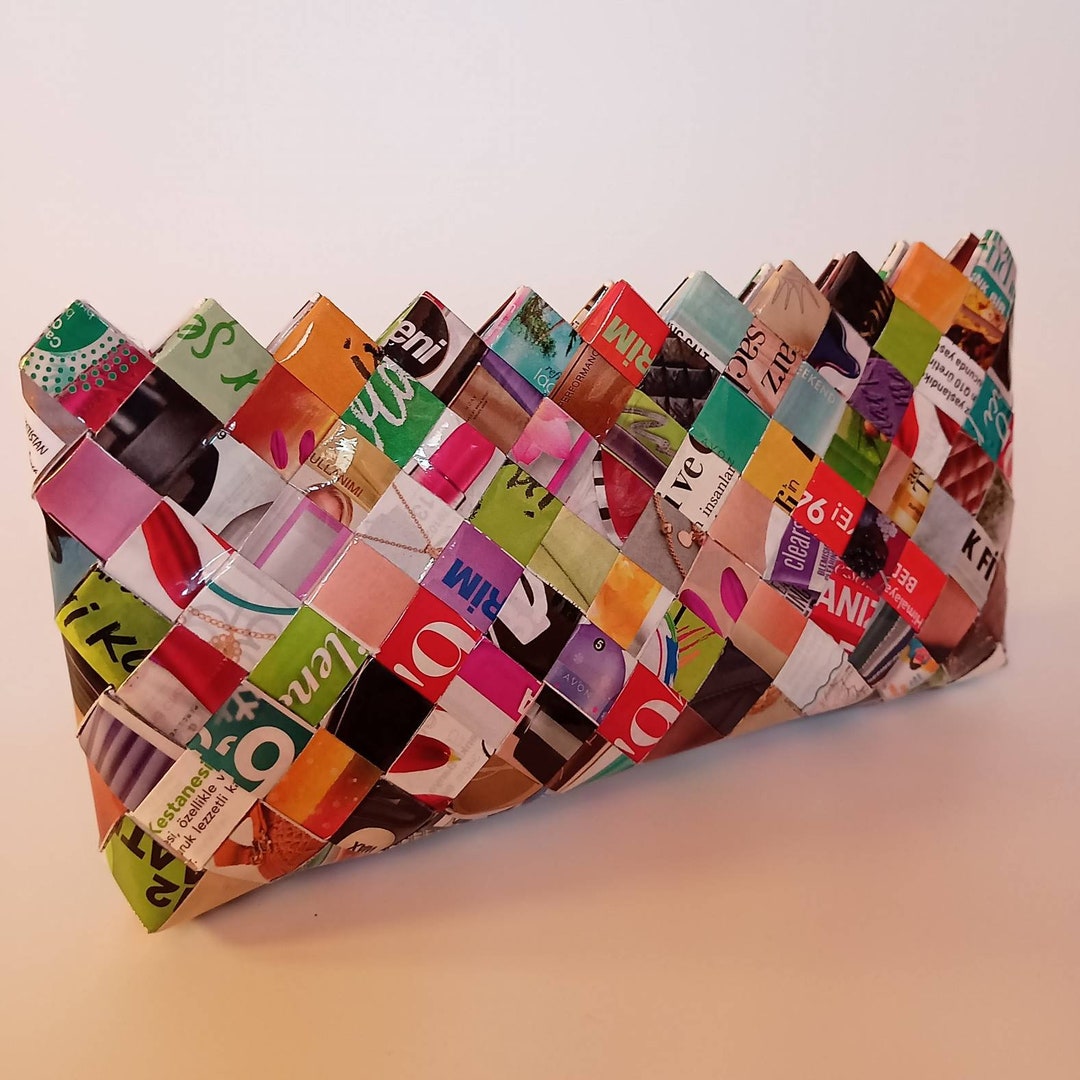 Handmade Magazine Paper Clutch Bag: Unique Woven Design - Etsy