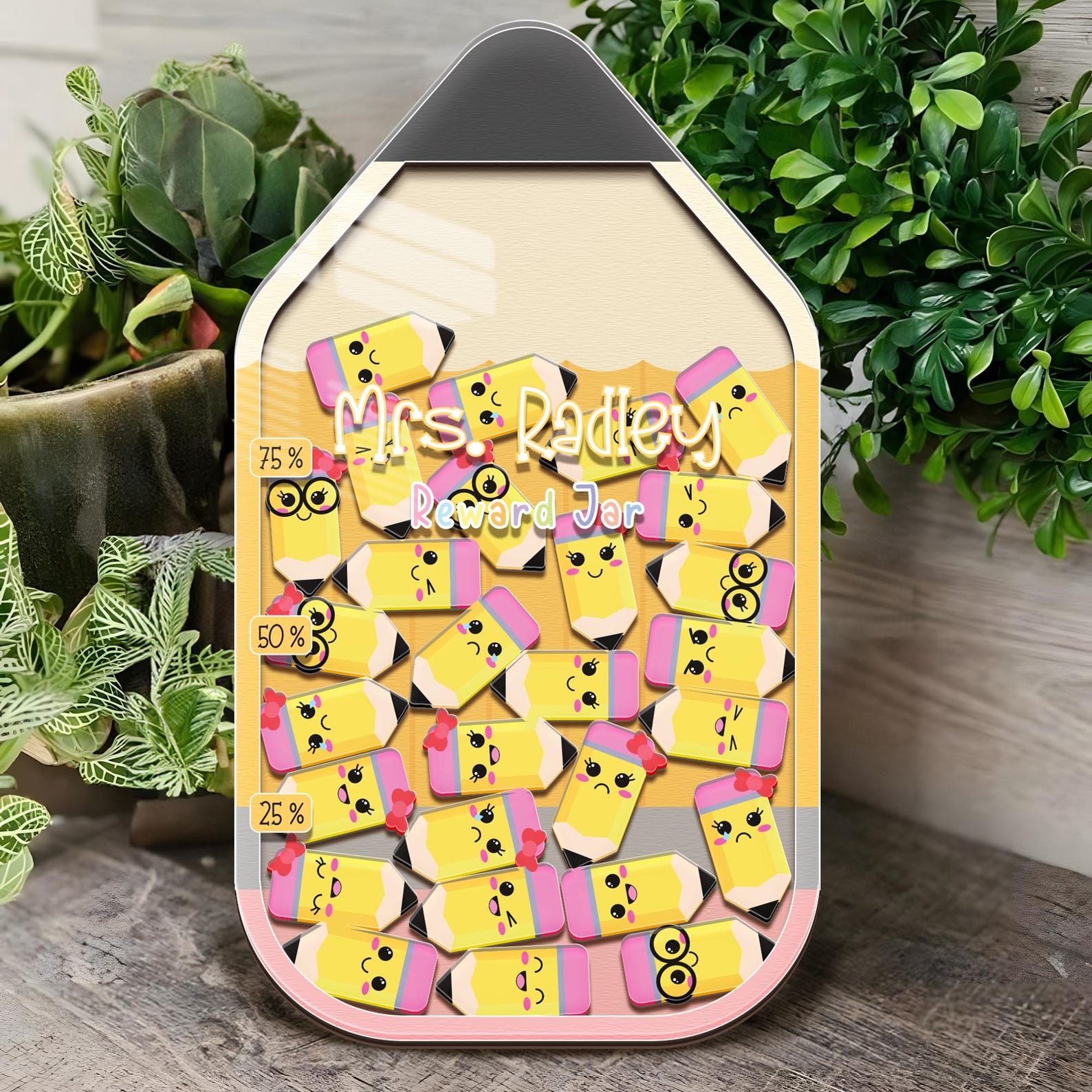 Custom Classroom Reward Jar for Teacher, Pencil Magnetic Reward Jar ...