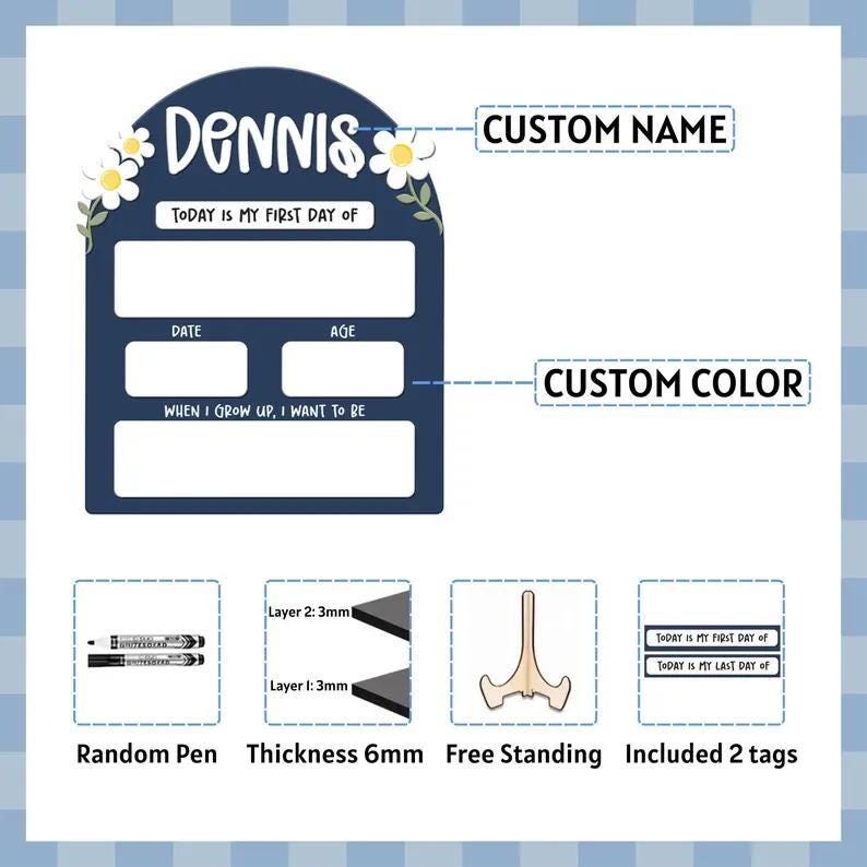 Personalized First Day of School Sign, Custom Reusable Back to School ...