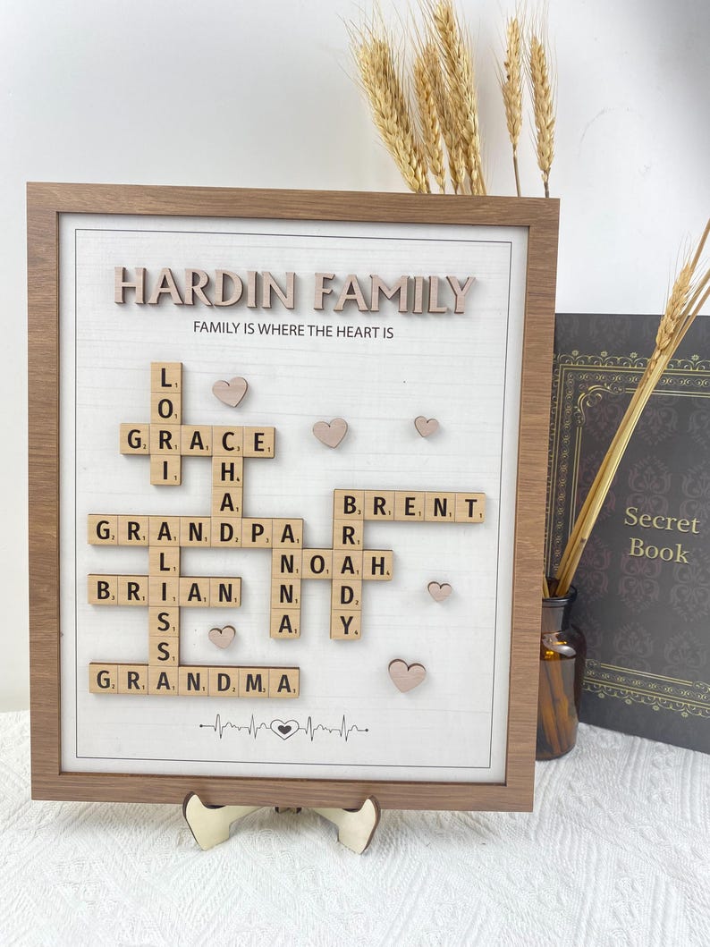Personalized Scrabble Puzzle Sign, Grandkids Crossword Scrabble Wooden ...