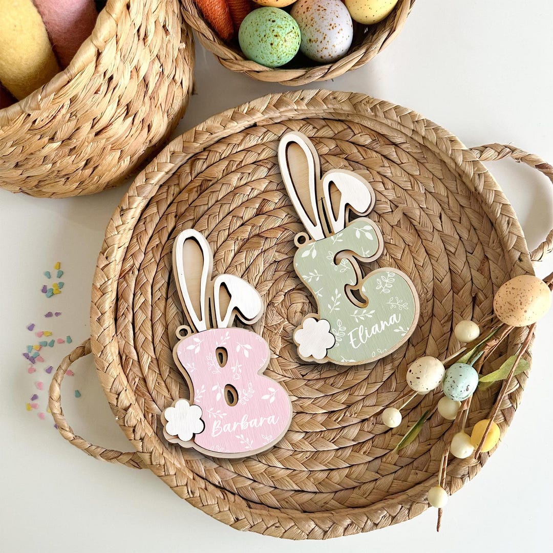 Personalized Easter Bunny Name Tag, Custom 3D Wooden Letter Tag, Spring ...