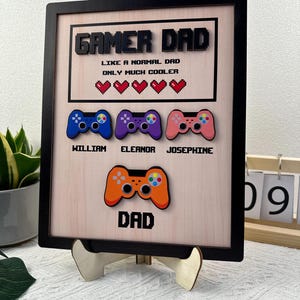 Personalized Dad Wooden Plaque, Custom Kid's Names Gamer Wooden Sign ...
