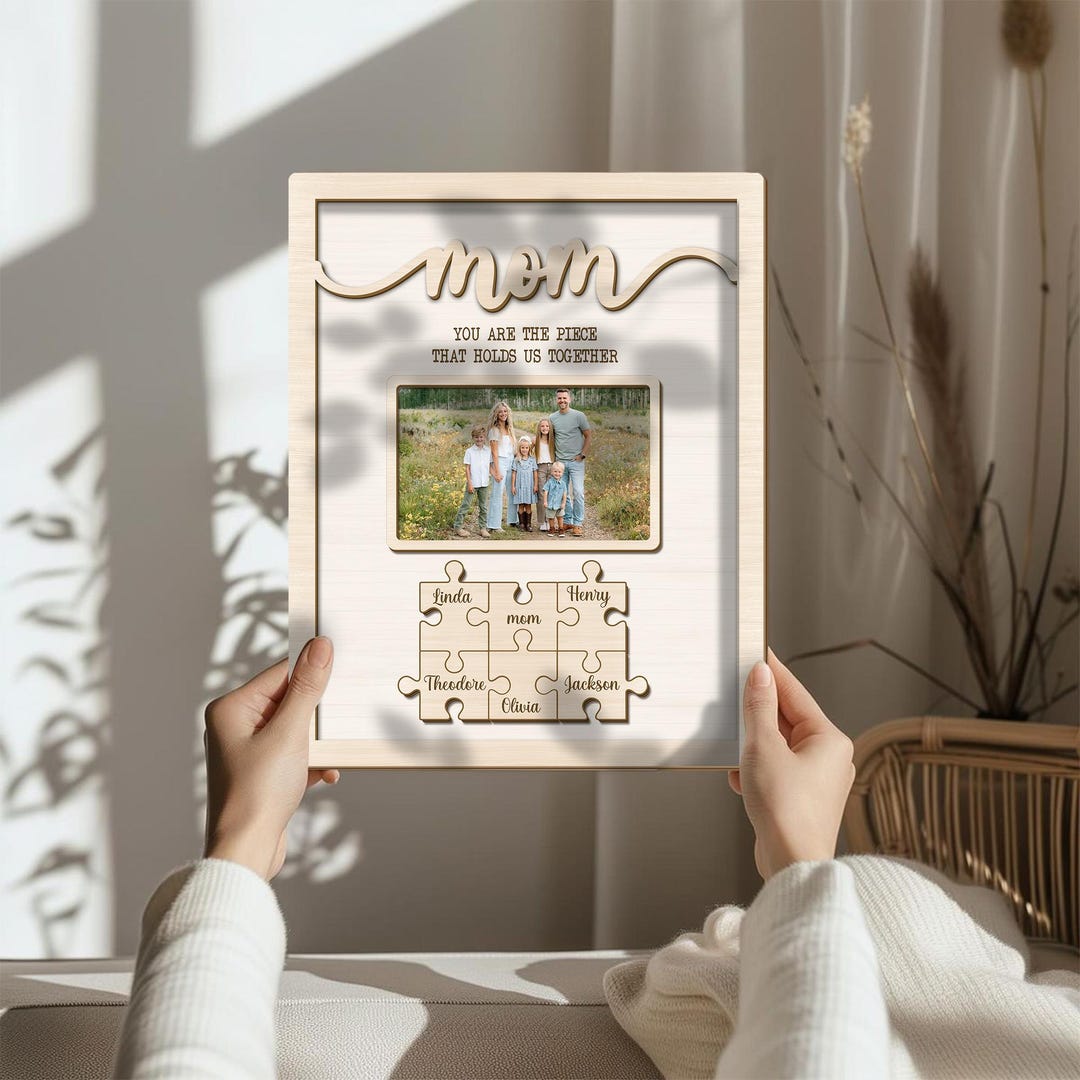 Custom Wooden Photo Plaque for Mom – Personalized Family Name Frame ...