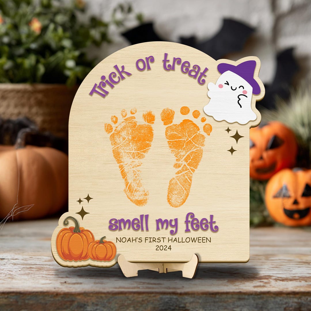 Halloween Ghost Footprint Handprint Art Sign, Trick or Treat, My Little ...