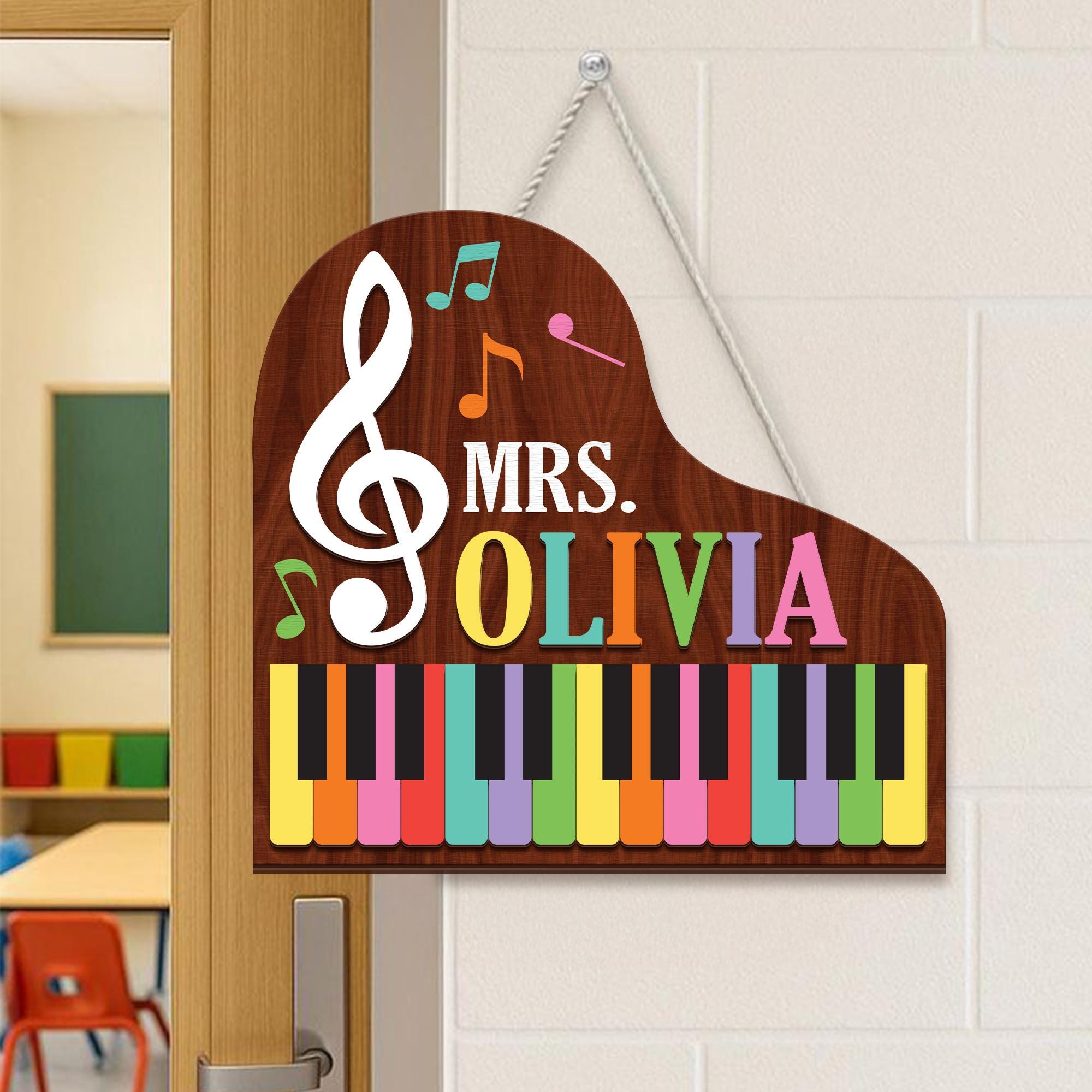 Personalized Music Teacher Sign – Custom Piano Shape Wooden Door Hanger ...
