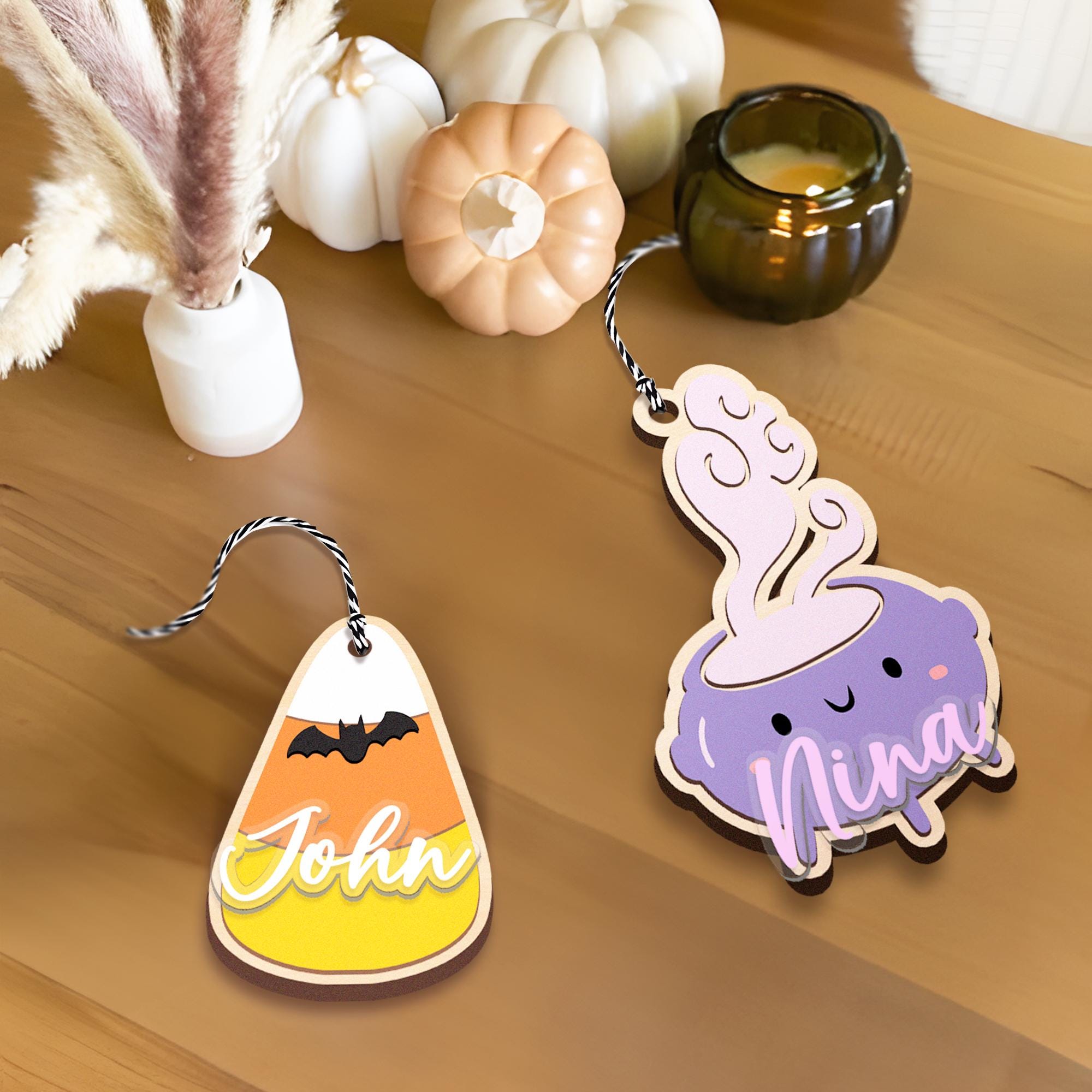 Custom Halloween Name Tag, Personalized Wooden Basket Tag, Halloween ...