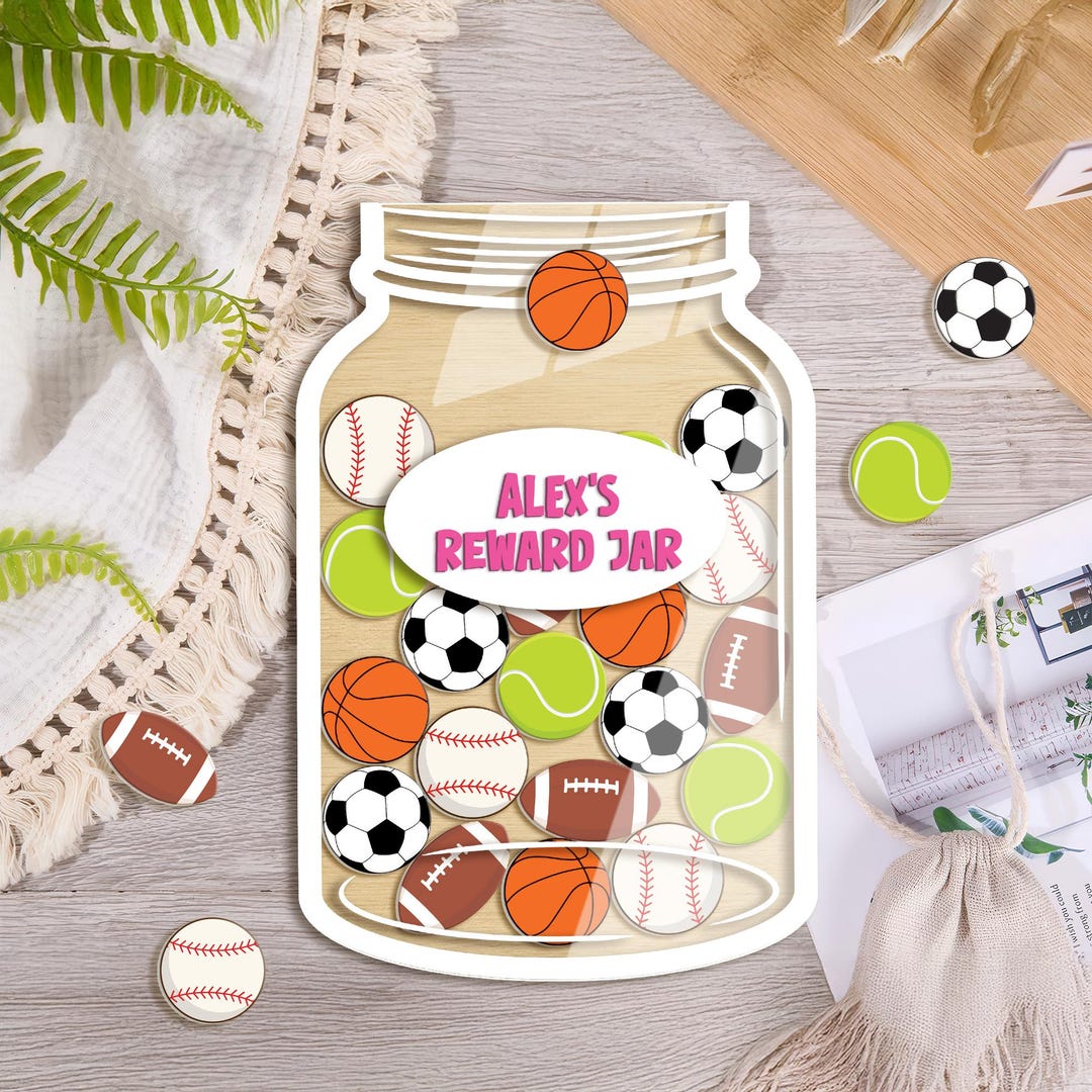 Personalized Sports Reward Jar for Kids – Custom Name Behavior Tracker ...