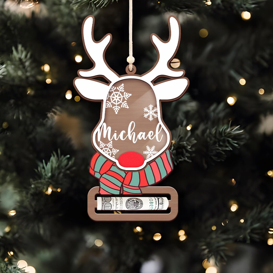 Personalized Cute Reindeer Money Holder Christmas Ornament, Here’s A ...