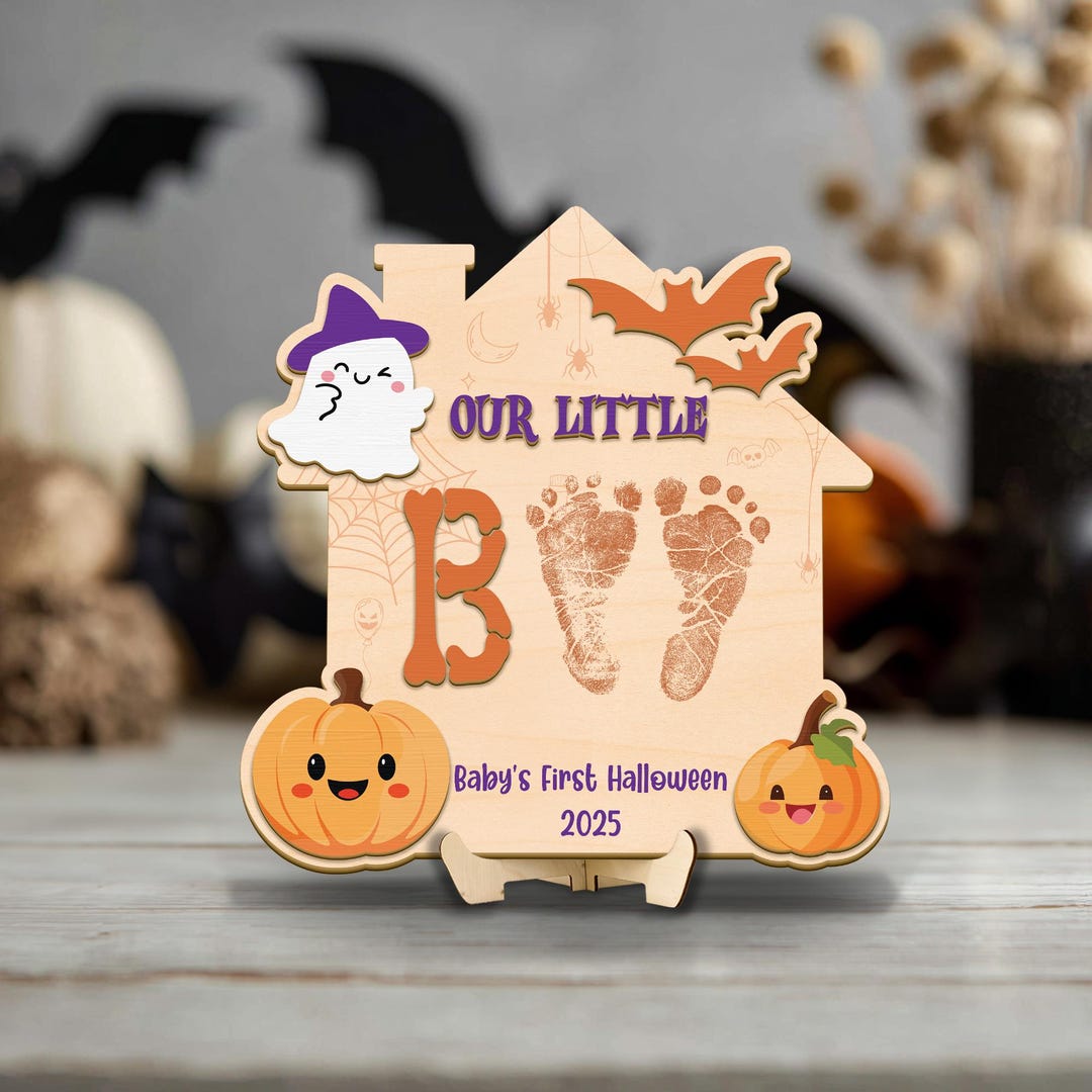 Halloween Footprint and Handprint Keepsake Sign, Trick or Treat, My ...