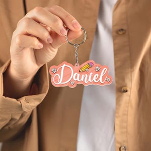 Coquette Girl School Name Tag, Pink Bow Name Keychain for Girl, Back to ...