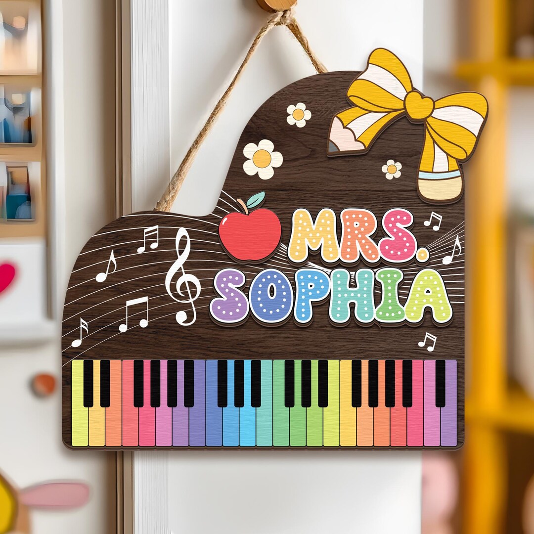 Personalized Music Teacher Sign – Custom Piano Shape Wooden Door Hanger ...