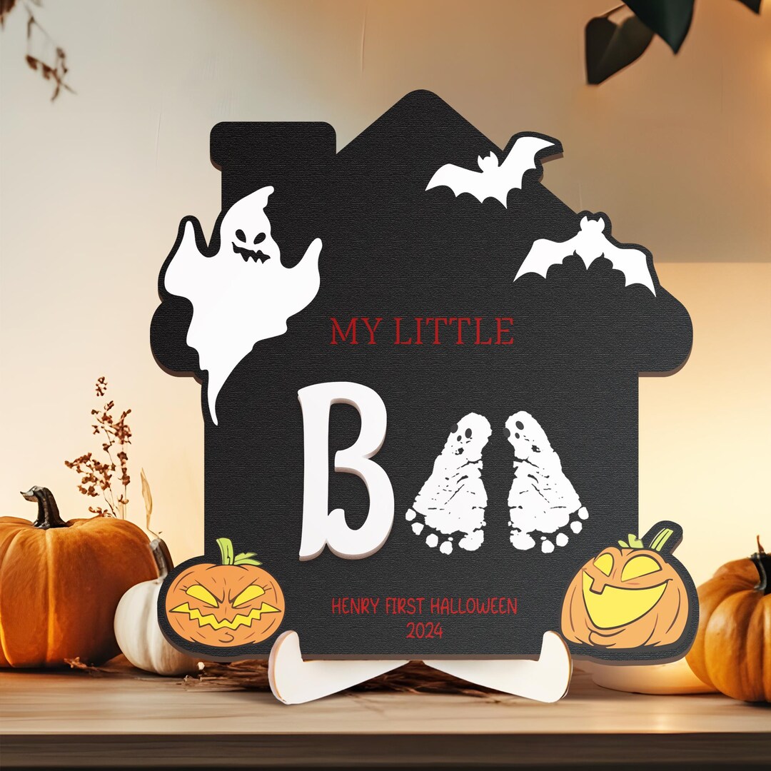 DIY Halloween Footprint Art, My Little Boo Sign, Halloween Kid Craft ...
