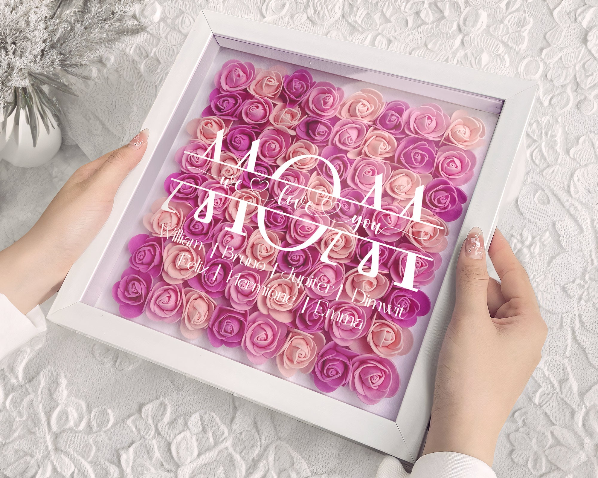 Personalized Flower Heart Shadow Box for Mom, Roses Shadowbox with ...