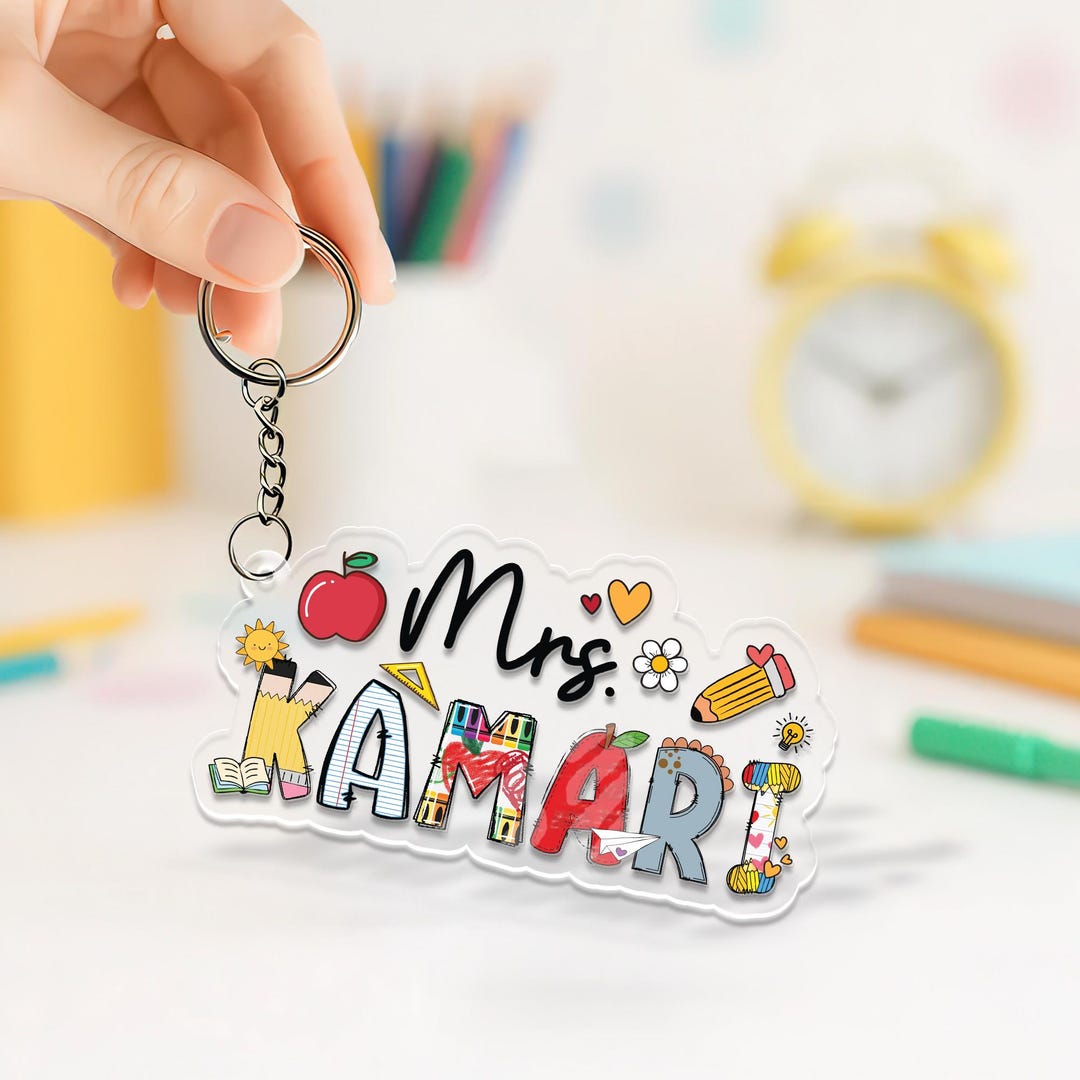 Personalized Teacher Name Tag – Custom Acrylic Keychain or Badge for ...