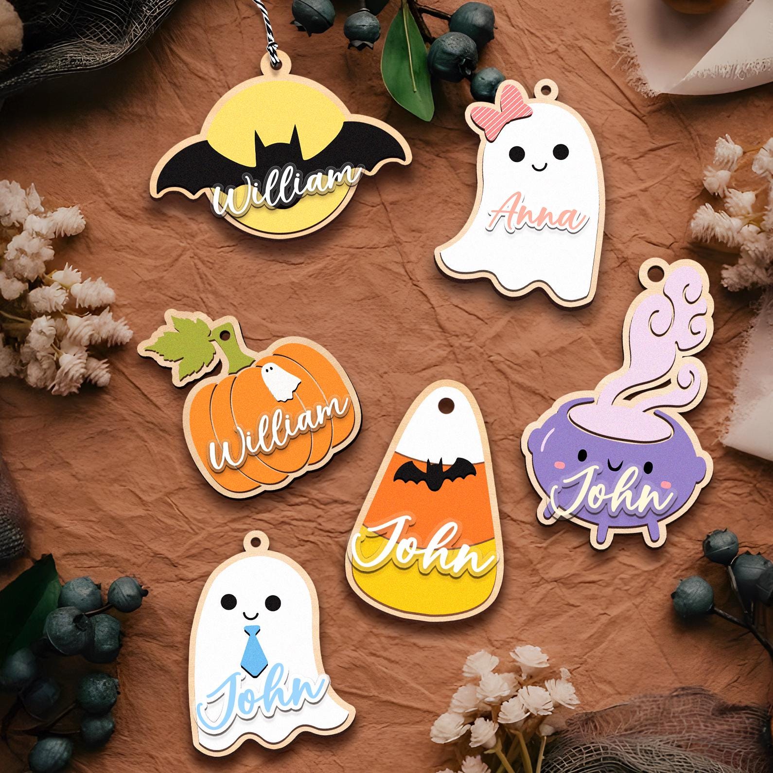 Custom Halloween Name Tag, Personalized Wooden Basket Tag, Halloween ...