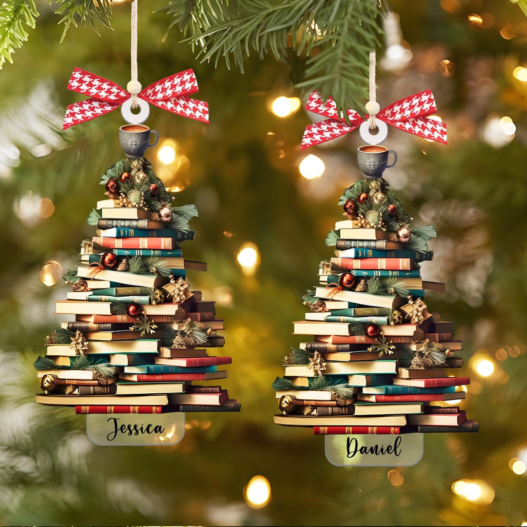 Personalized Christmas Book Tree Name Ornament, Custom Bookish Ornament ...