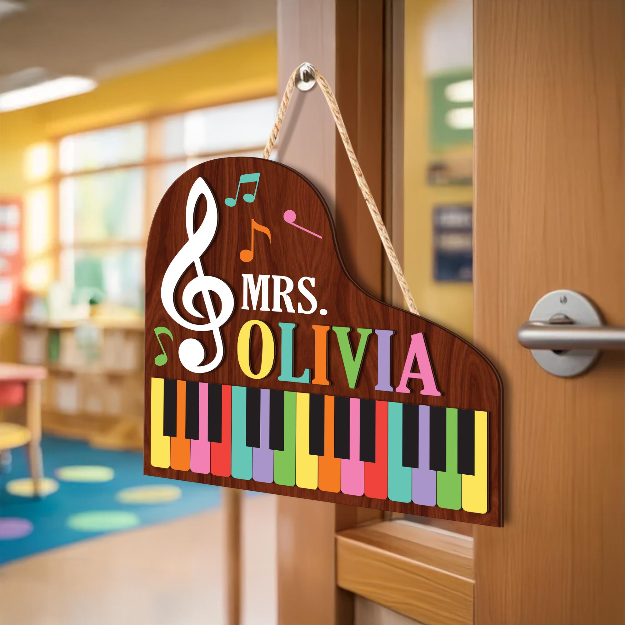 Personalized Music Teacher Sign – Custom Piano Shape Wooden Door Hanger ...