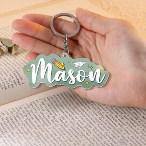 Coquette Girl School Name Tag, Pink Bow Name Keychain for Girl, Back to ...