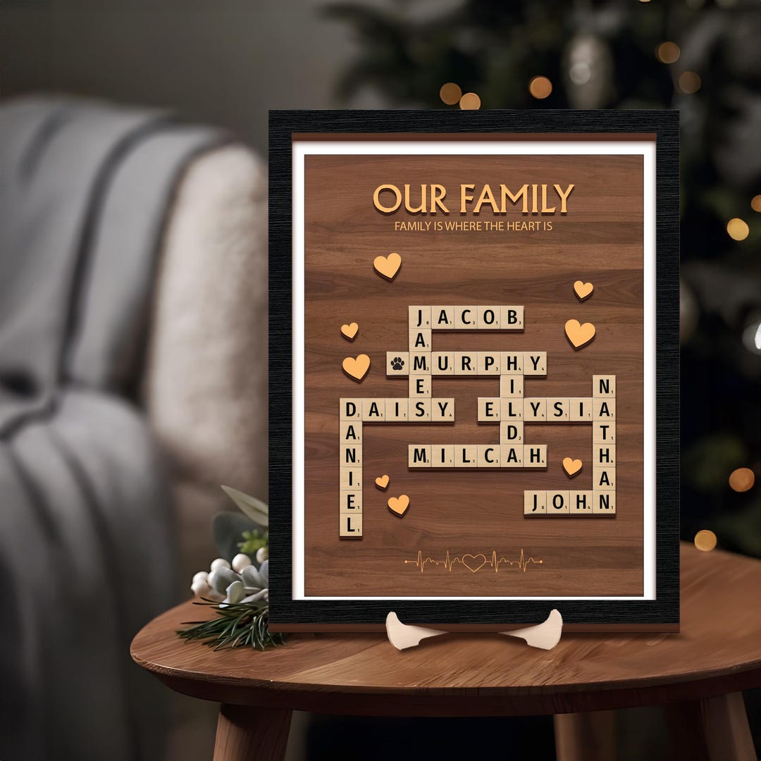 Personalized Scrabble Puzzle Sign, Grandkids Crossword Scrabble Wooden ...