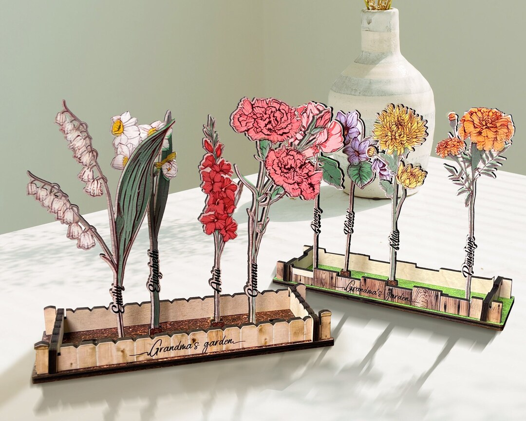 Wooden Birth Flower Garden, Flower Decor, Wooden Birth Flowers, Mothers ...