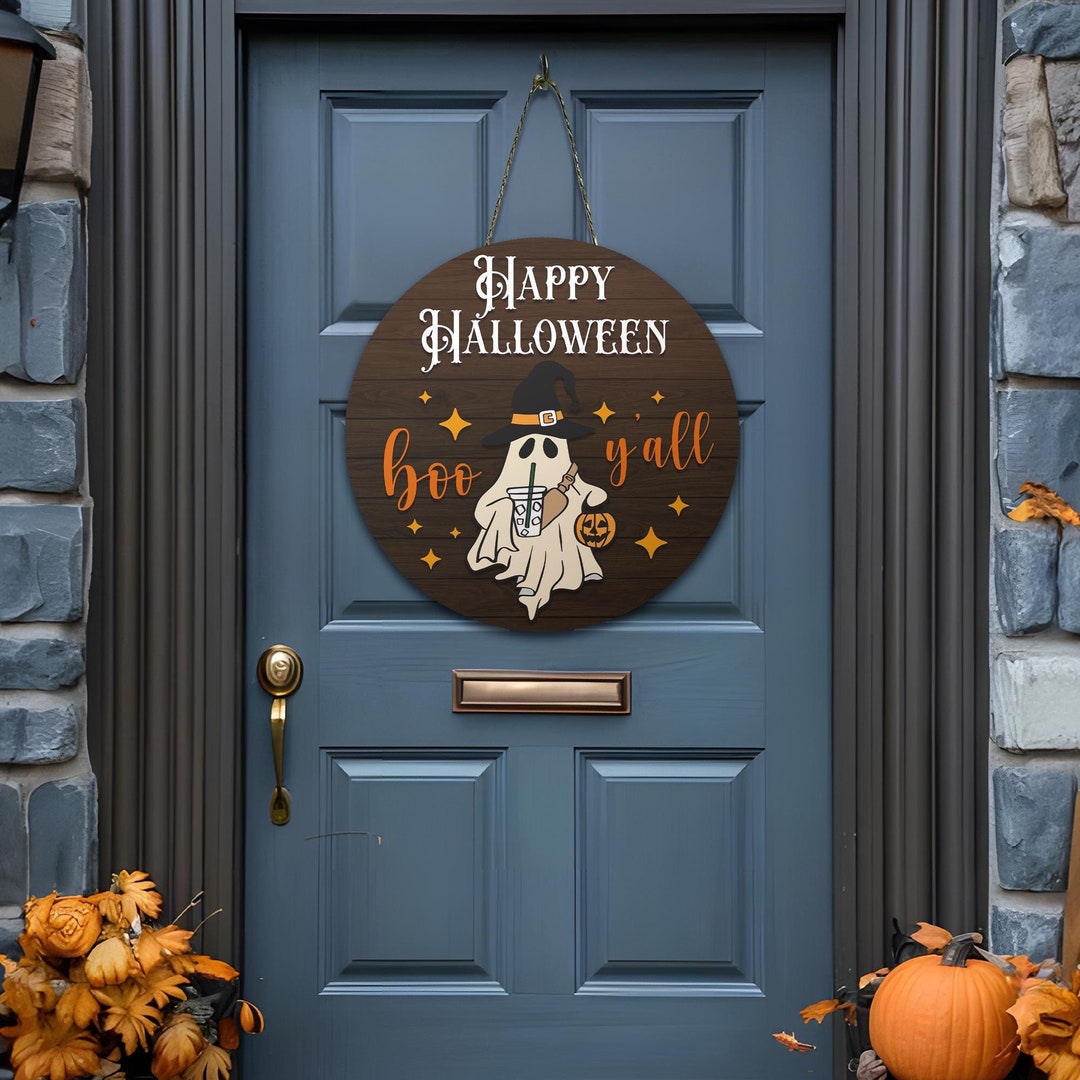 Custom Halloween Front Door Decor, Halloween Door Hanger, Ghost Door ...