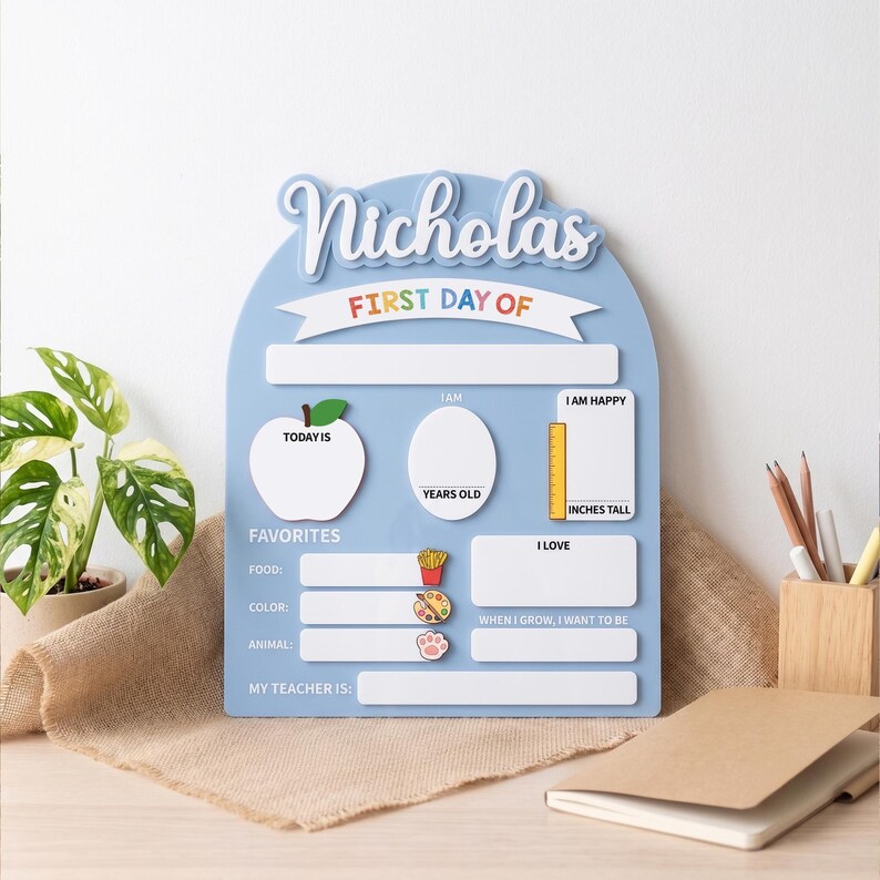 Personalized First Day of School Sign, Custom Reusable Back to School ...