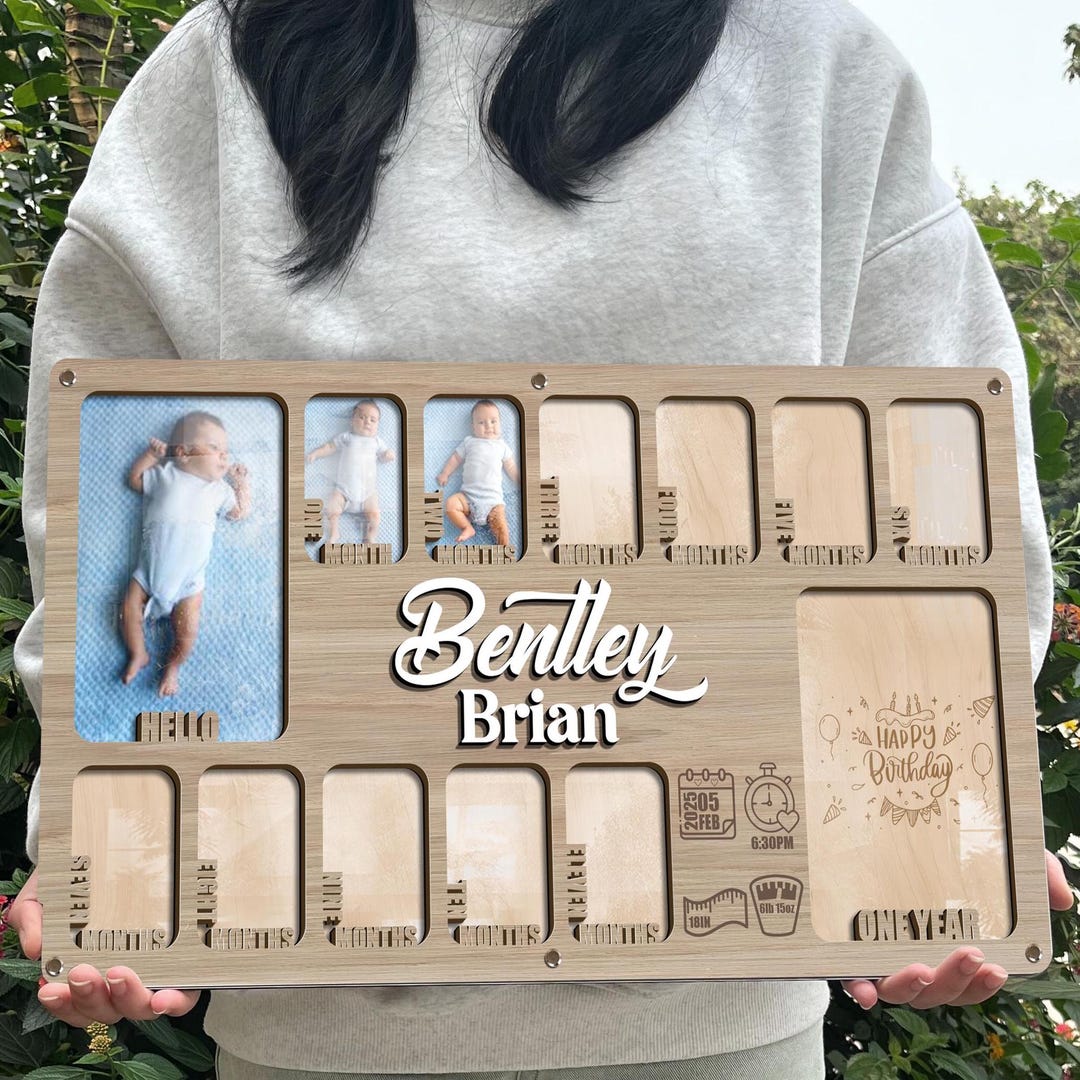 Baby First Year Picture Frame, Personalized Baby Photo Collage, Monthly ...