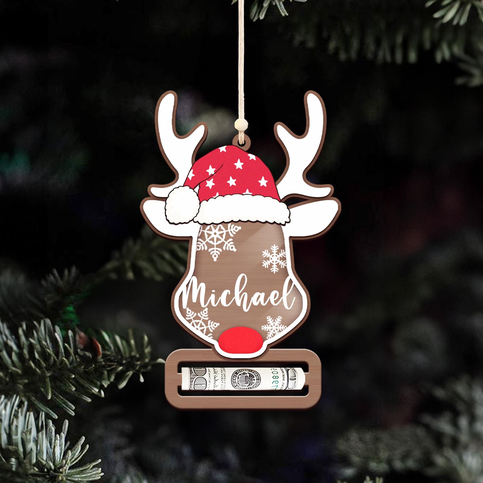 Personalized Cute Reindeer Money Holder Christmas Ornament, Here’s A ...