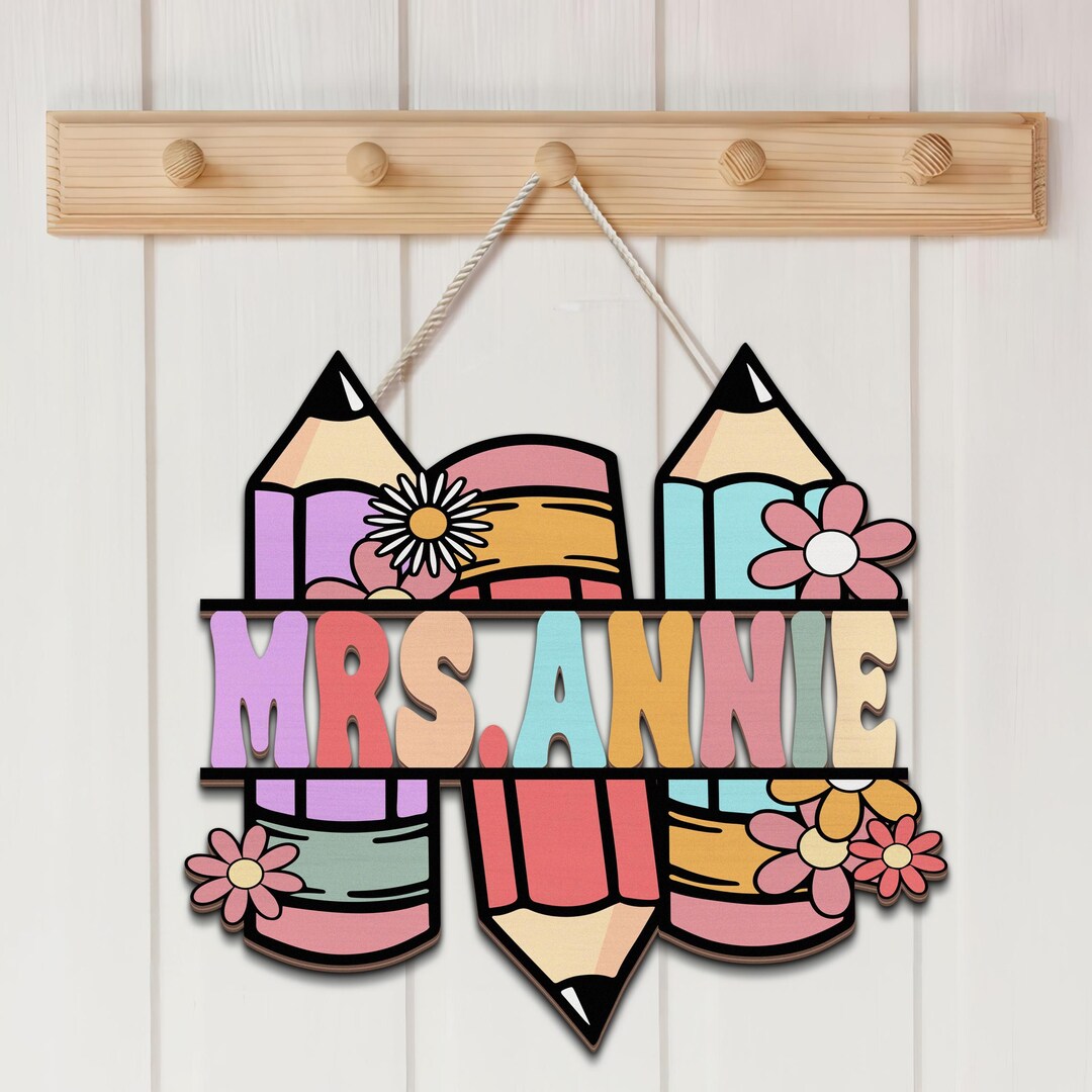 Custom Teacher Door Hanger, Personalized Teacher Pencil Name Sign ...