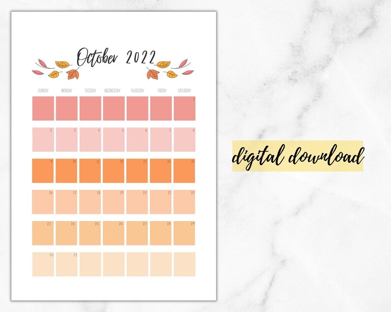 October 2022 Calendar, PDF Printable October 2022 Calendar, Minimalist ...
