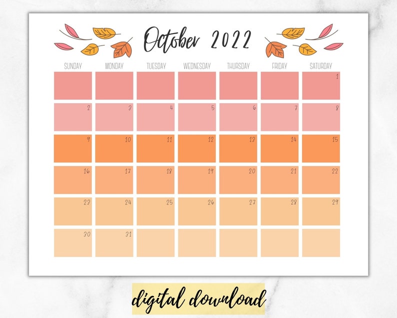 October 2022 Calendar, PDF Printable October 2022 Calendar, Minimalist ...