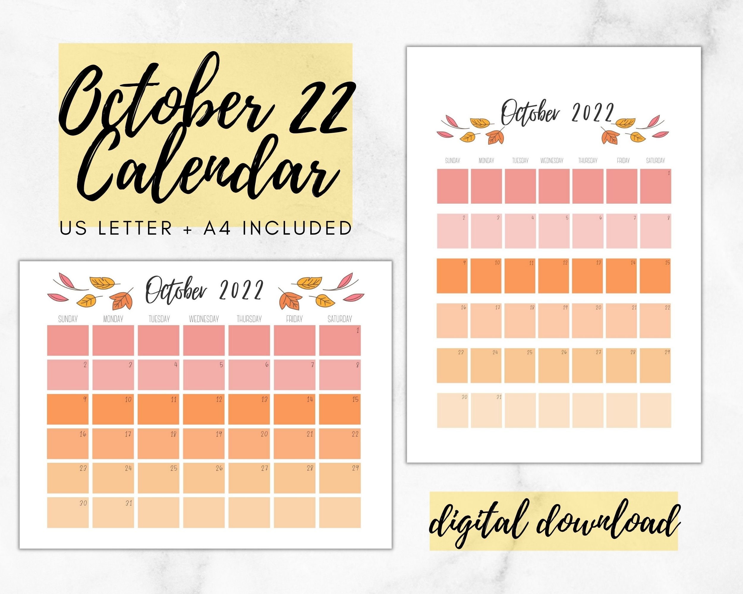 October 2022 Calendar, PDF Printable October 2022 Calendar, Minimalist ...