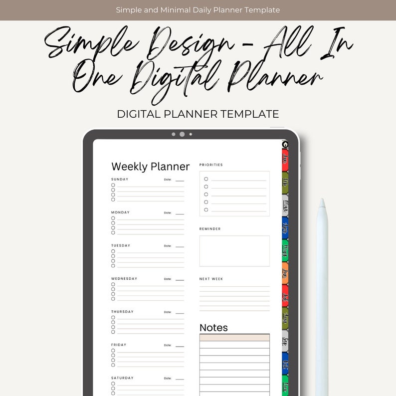 Simple Design All in One Digital Planner 2024 2025 PORTRAIT, iPad ...