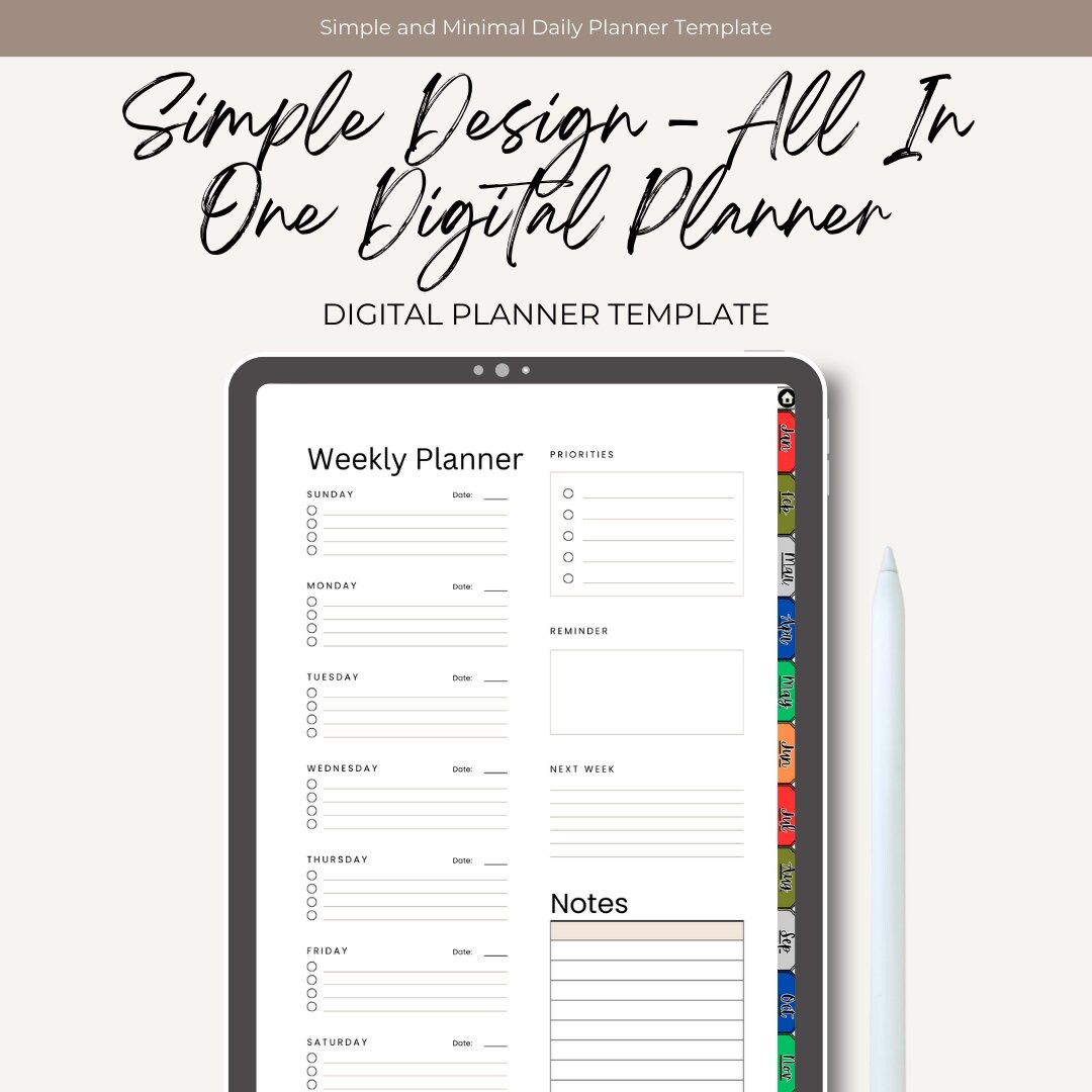 Simple Design All in One Digital Planner 2024 2025 PORTRAIT, iPad ...