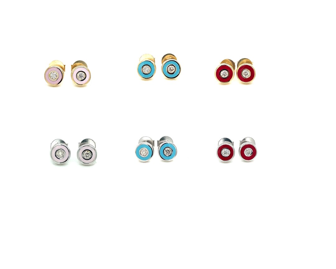 A Sleek Circle Stud Earring in 14 Karat Gold Adorned With Real Diamonds ...